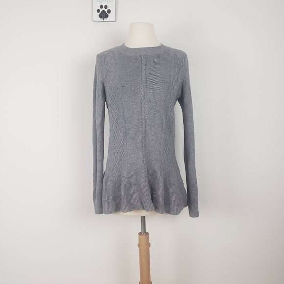 Cyrus | Sweaters | Cyrus Grey Cable Knit Long Sleeve Peplum Sweater ...